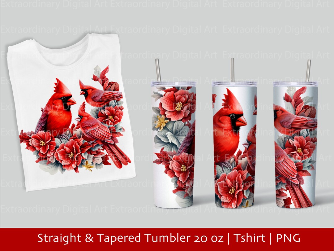 3D Red Cardinal Bird Flowers Sublimation Design, Red Cardinal Bird ...