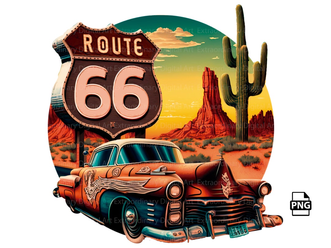 Route 66 American Pride Vintage Png, Vintage Classic Cars USA PNG ...