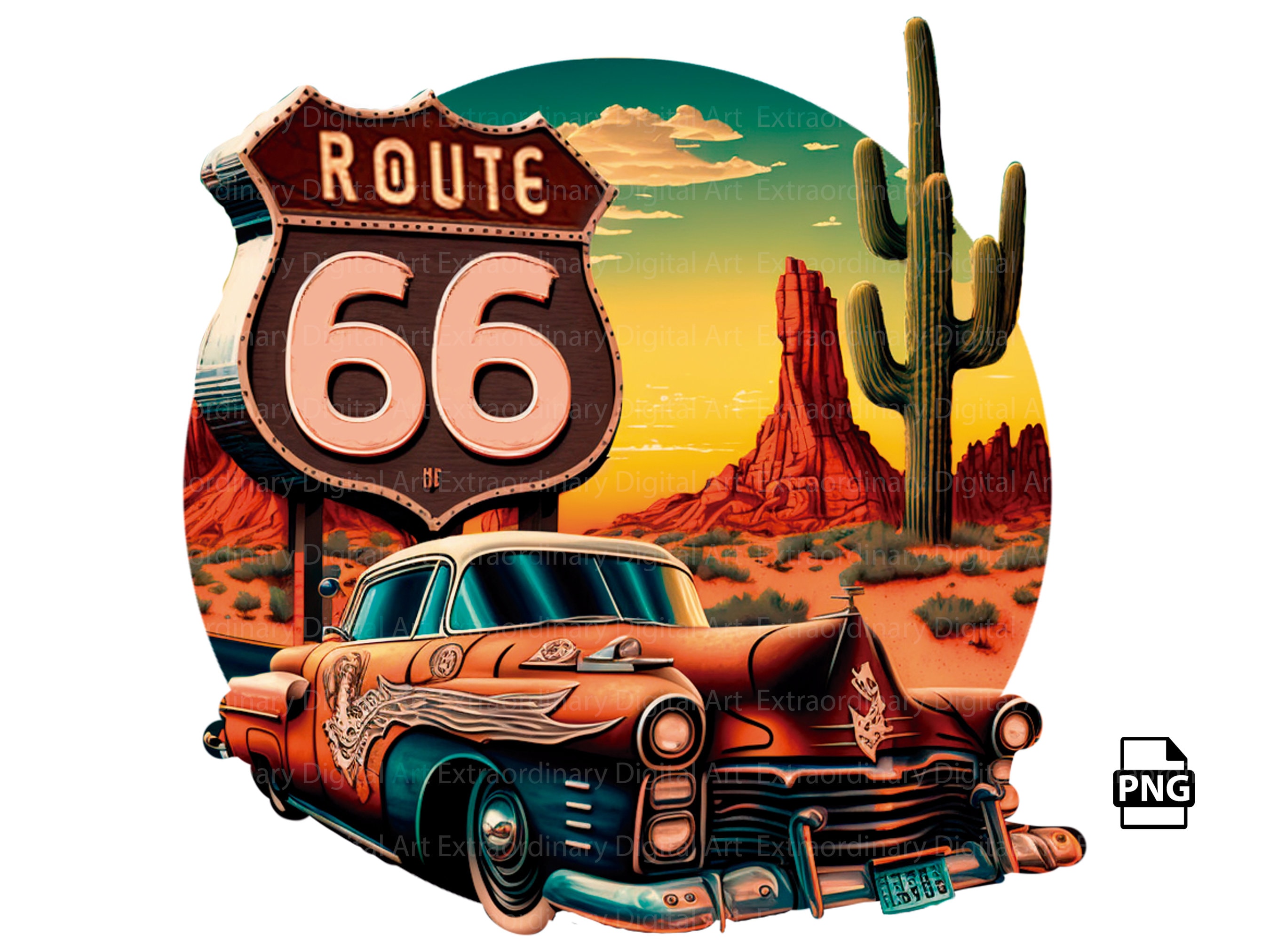 Route 66 Png, Classic Cars Sublimation, Car PNG Files, Route 66 ...
