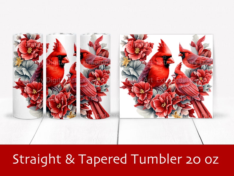3D Red Cardinal Bird Flowers Sublimation Design, Red Cardinal Bird ...