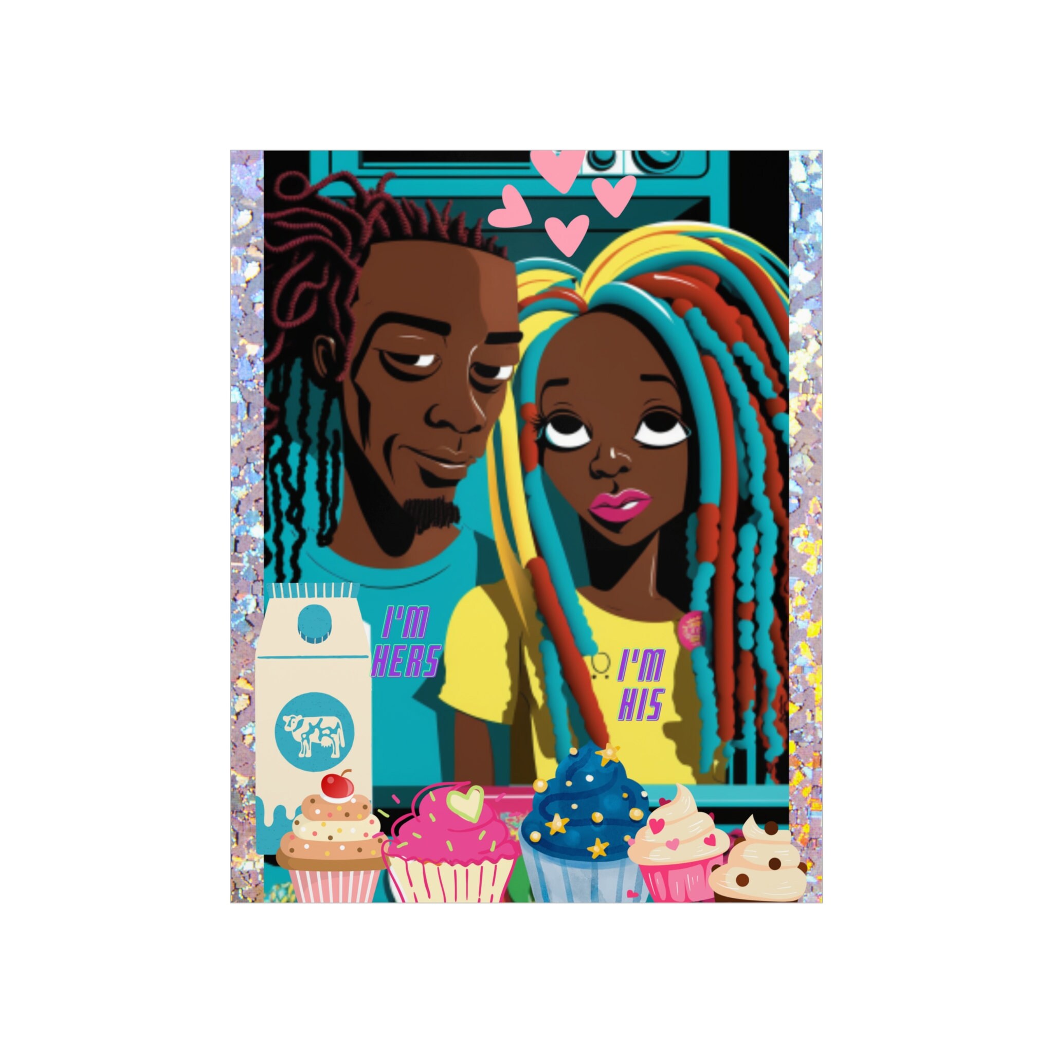 Cute Cartoon Loc'd Sweethearts Premium Matte Vertical Poster Young ...