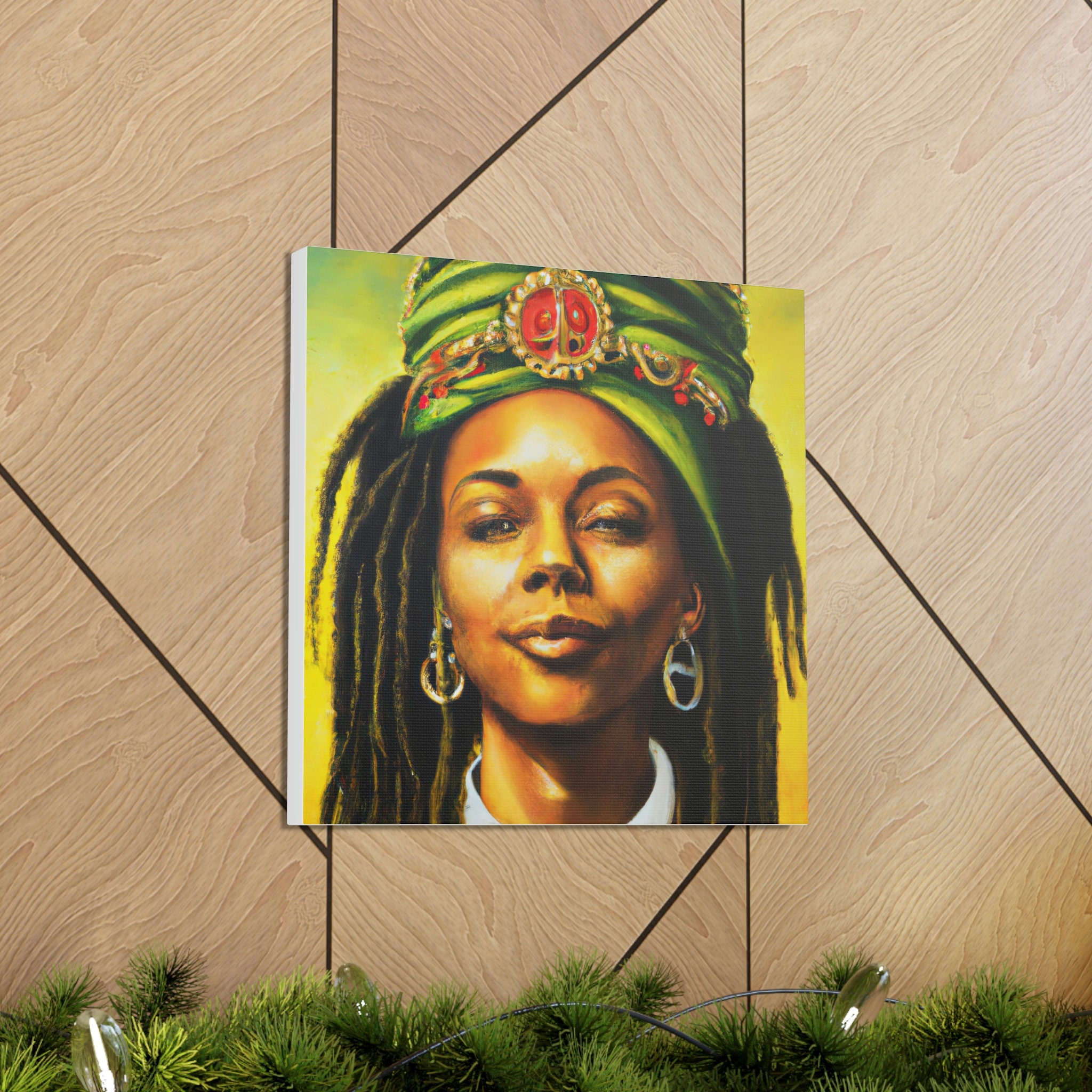 Beautiful Loc Queen Wearing a Jeweled Green Wrap Canvas - Etsy