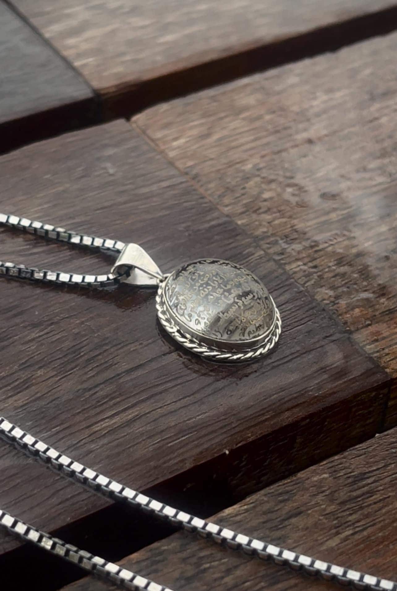 Ayat Al Kursi Dur E Najaf Pendant, Najaf Stone Silver Necklace, 925 ...