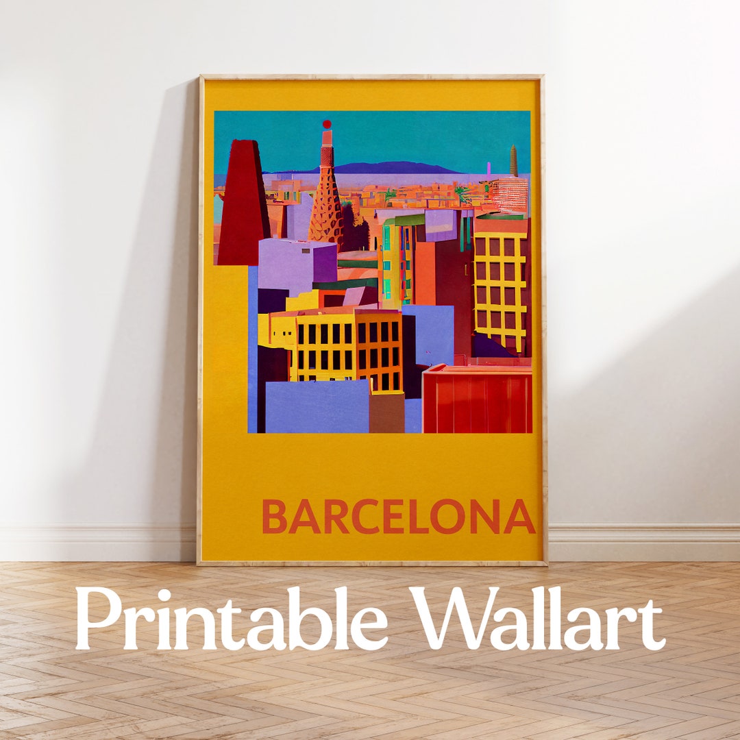 PRINTABLE WALL ART: Barcelona City Poster, Retro Print, Vintage City ...