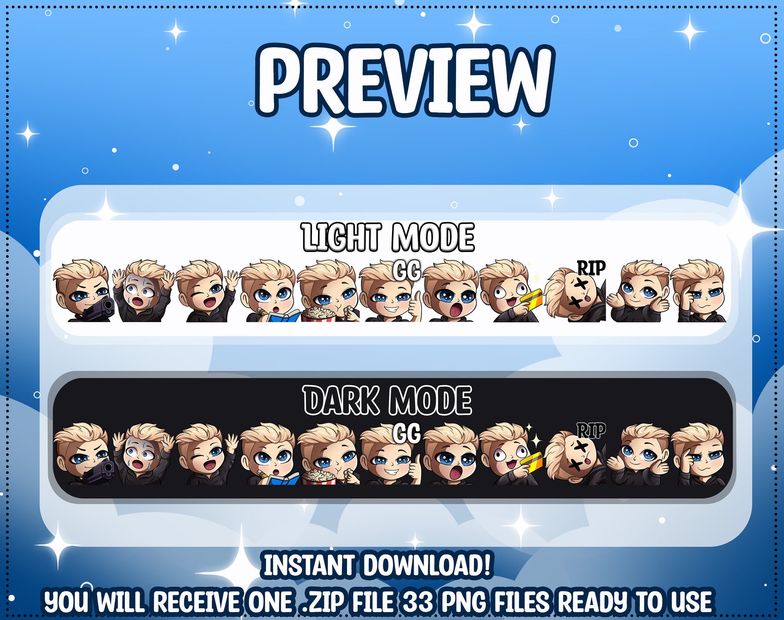 Blonde Boy Emotes BUNDLE for Twitch | Discord | Youtube (blue Eyes ...