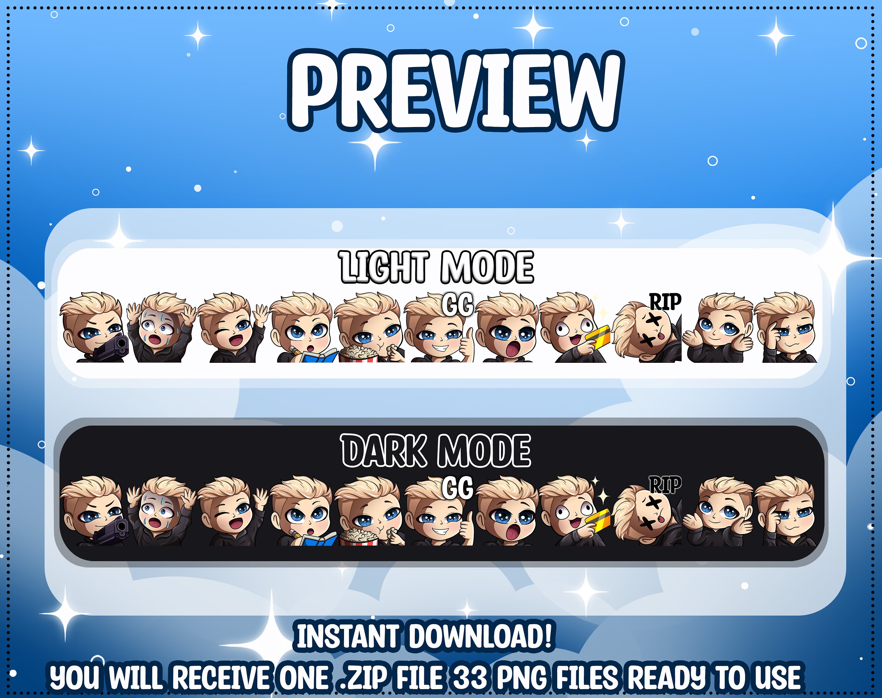 Blonde Boy Emotes BUNDLE for Twitch | Discord | Youtube (blue Eyes ...