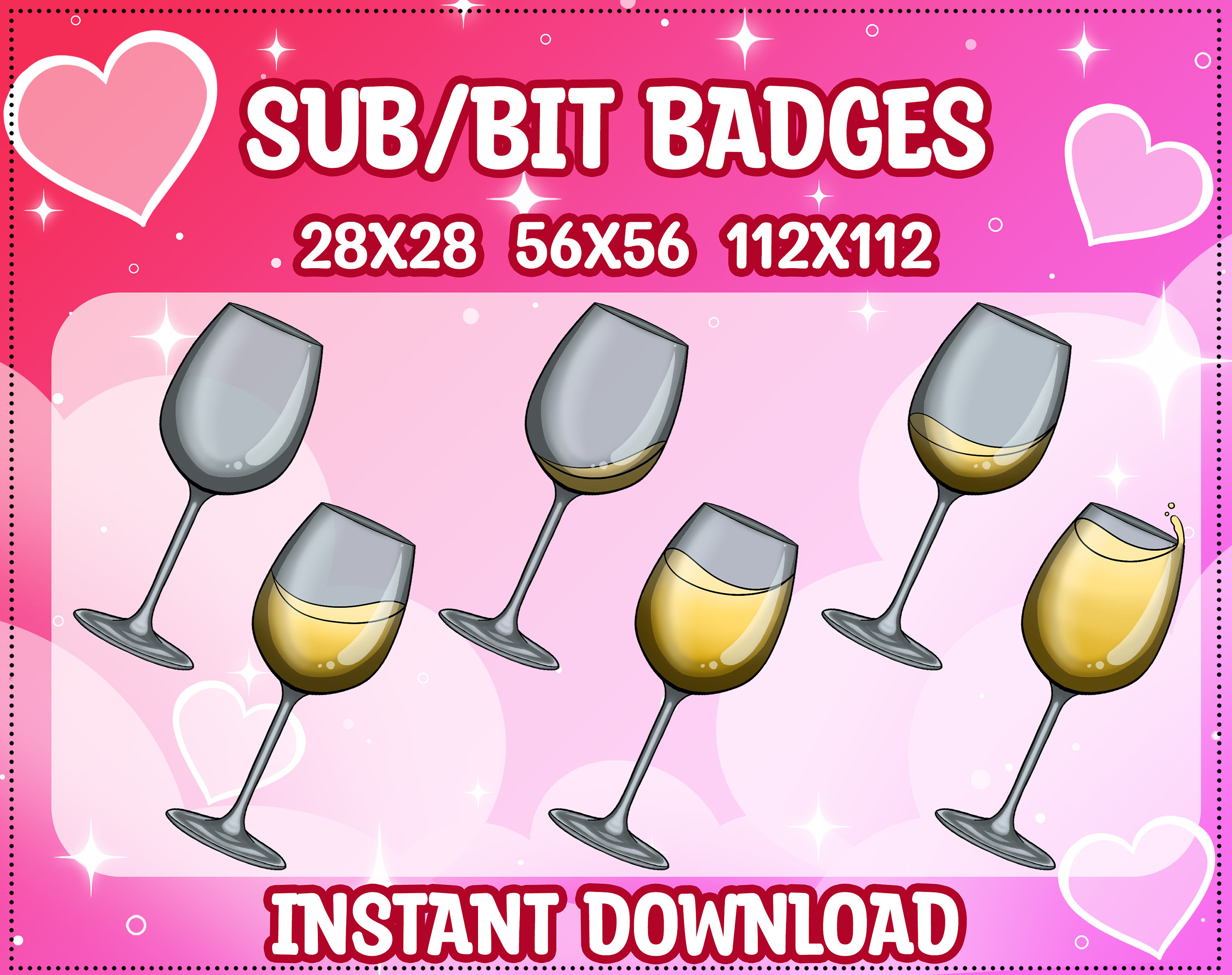 White Wine Glasses Sub/ Bit Badges for Twitch Discord Youtube ...