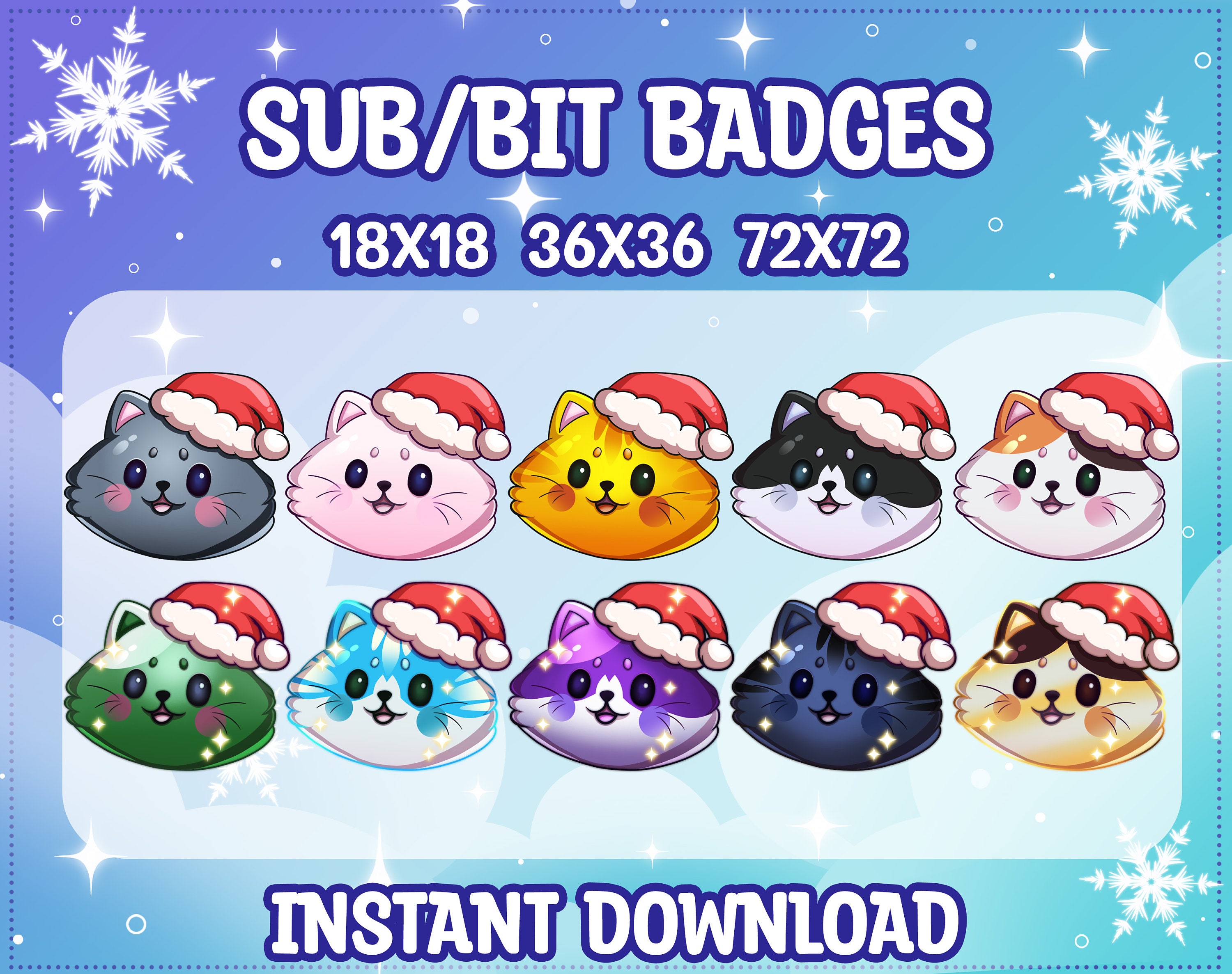 Cute Christmas Cats Wearing a Santa Hats Sub / Bit Badges for Twitch ...