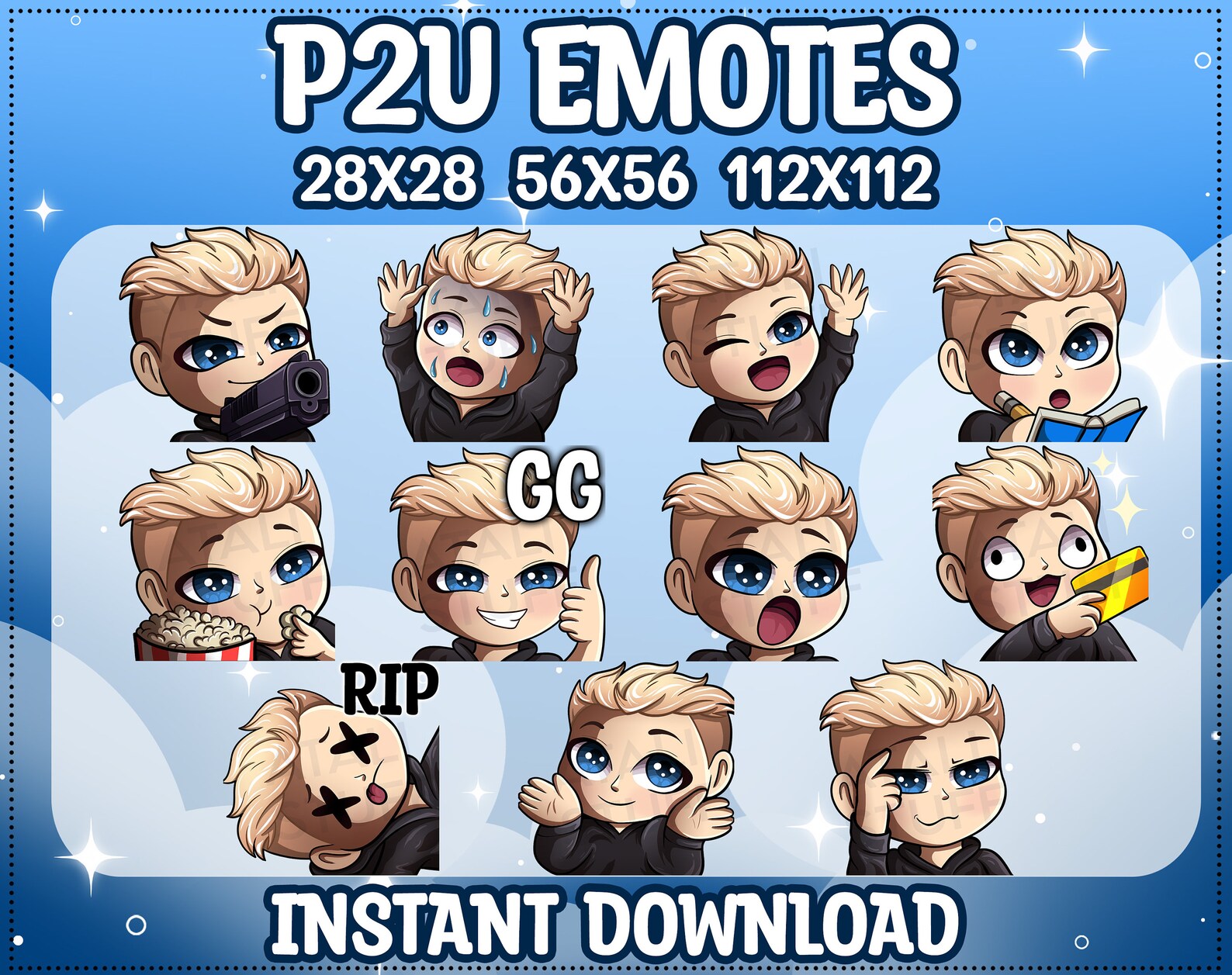 Blonde Boy Emotes BUNDLE for Twitch | Discord | Youtube (blue Eyes ...