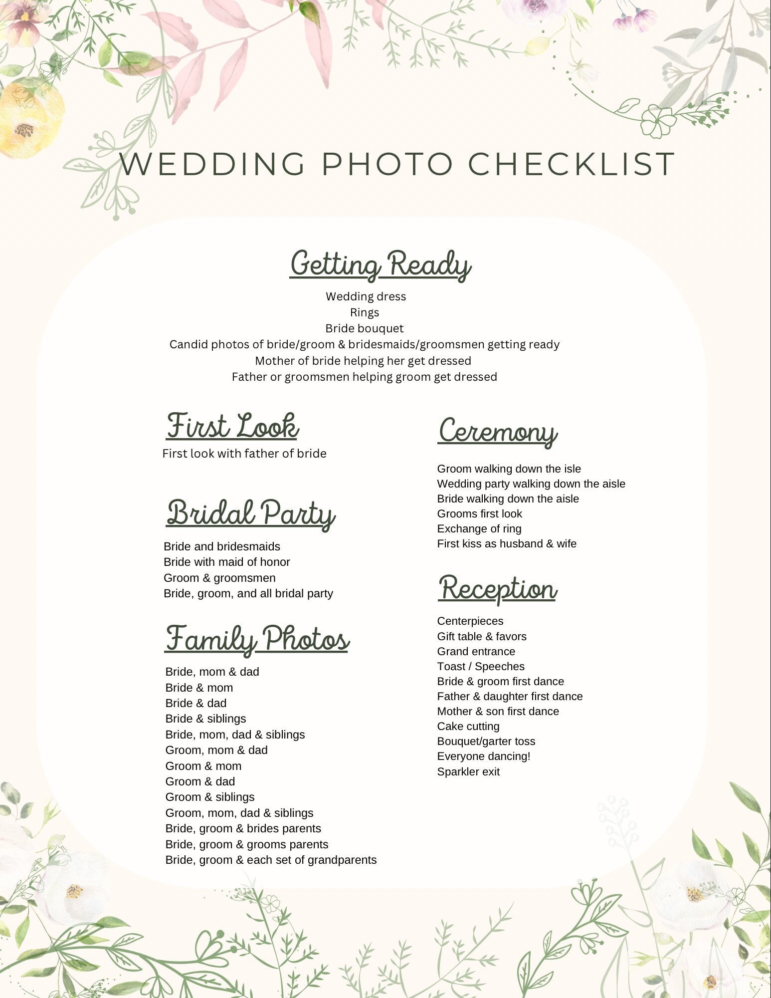 Wedding Photo Checklist - Etsy