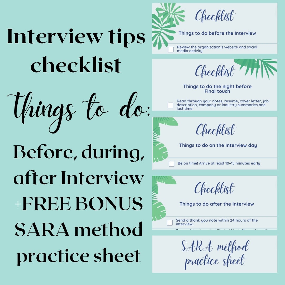 Interview Tips Checklist Printable Bundle, A4 PDF Printable To-do List ...