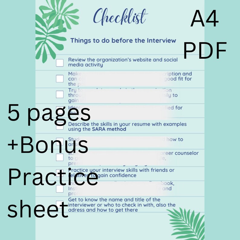 Interview Tips Checklist Printable Bundle A4 PDF Printable - Etsy
