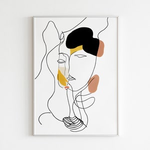 Woman Face Picasso Style One Line Drawing Wall Art, Modern Woman Face ...