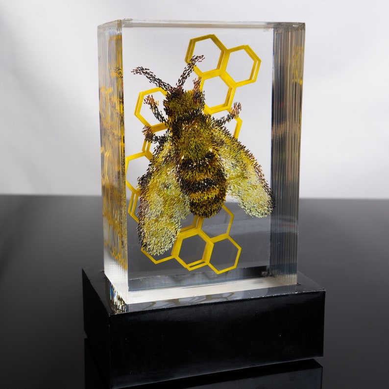Honey Bee Resin Shelf Lamp for Bee Keepers Unique Nature Layered Epoxy ...