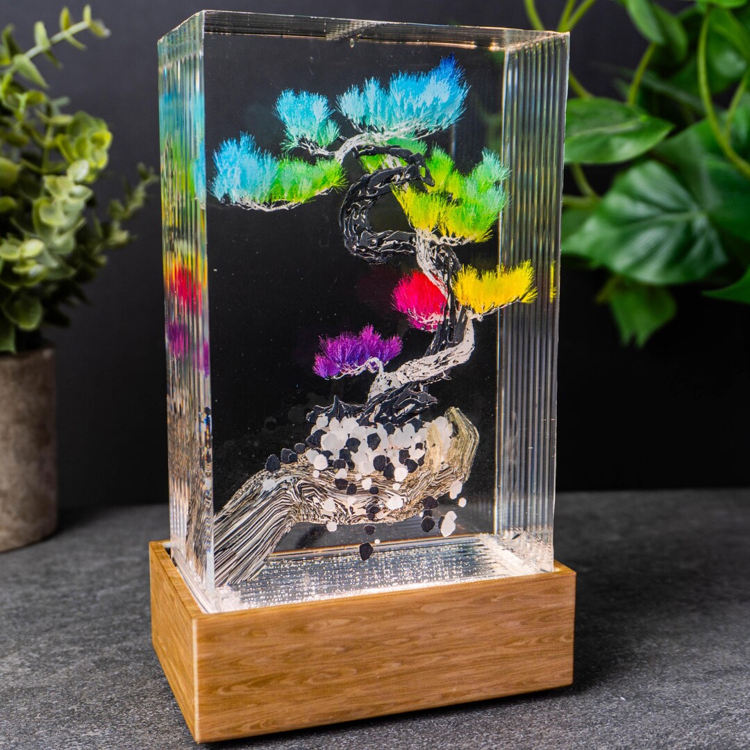 Rainbow Bonsai Resin Lamp: Colorful Tree Sculpture, LED Light Art - Etsy