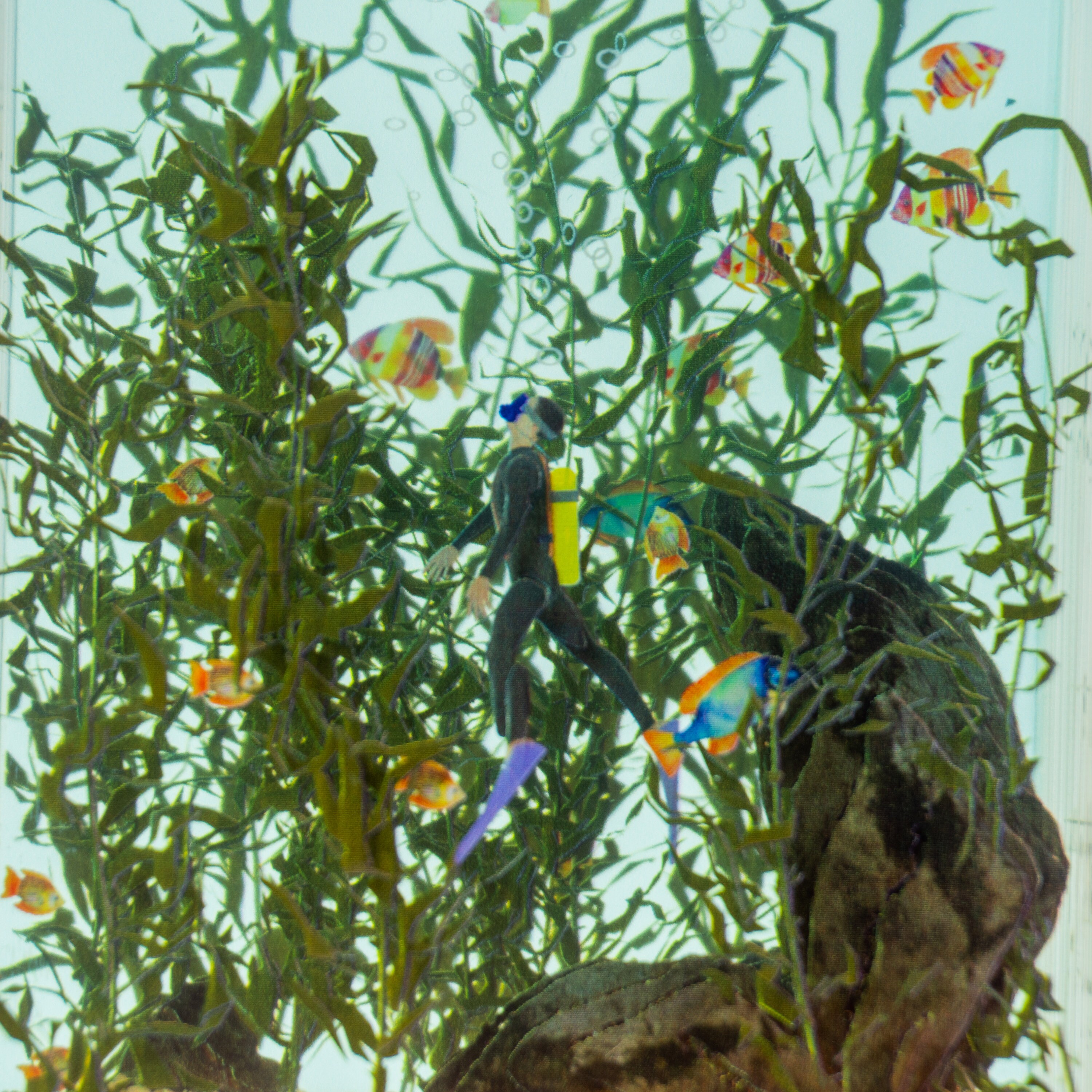 Diver Hiding From Sharks in Kelp Forest Resin Light Desktop Size Ocean ...