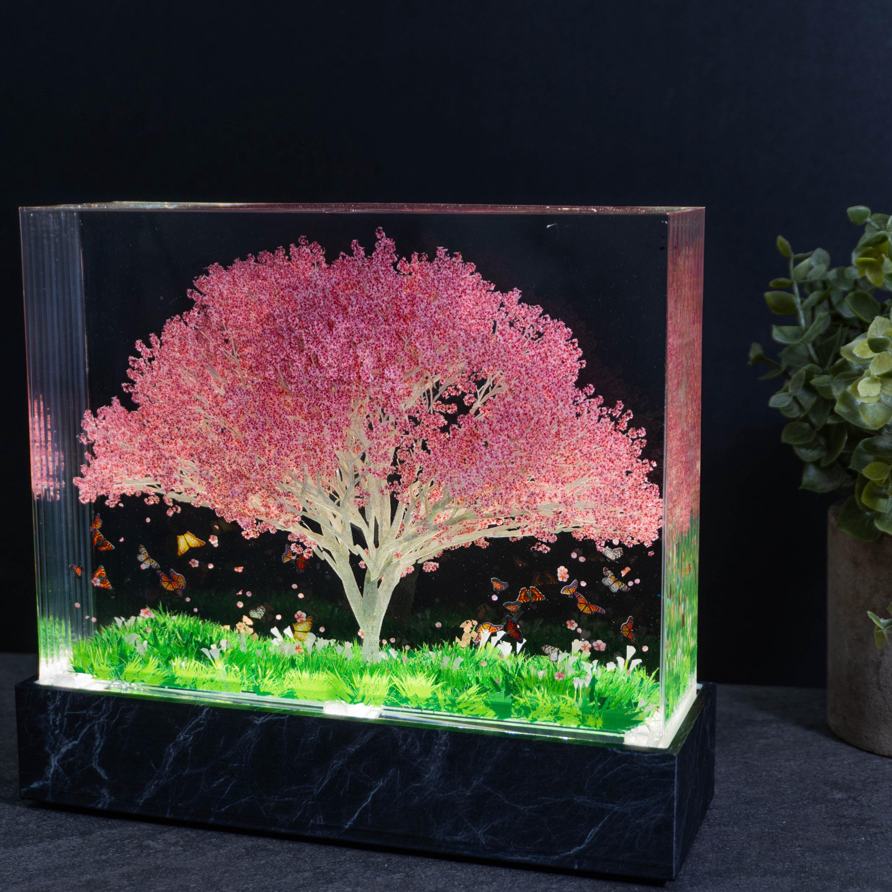 Butterflies and Sakura Tree Resin Lamp – Handmade Japanese Cherry ...