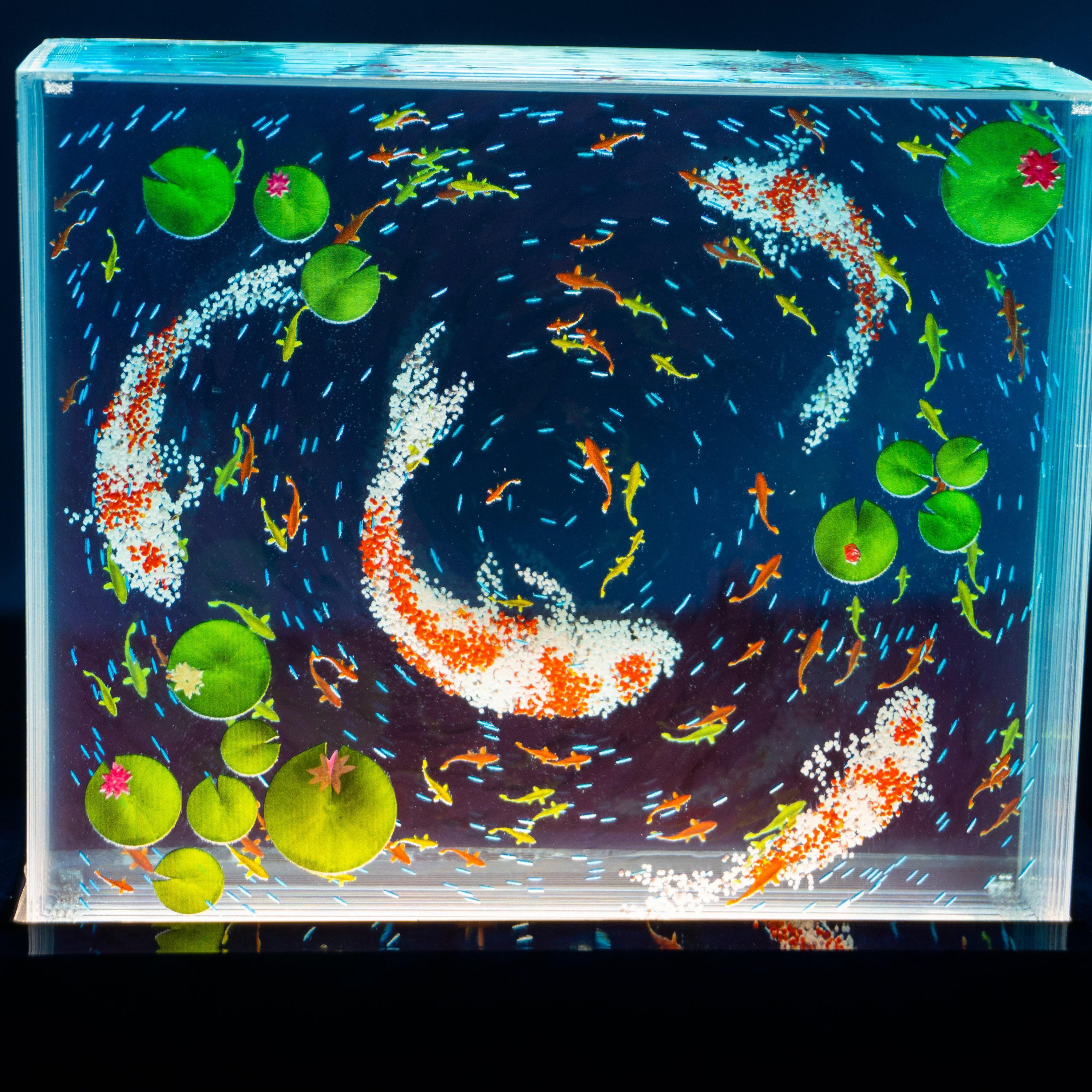 Koi & Goldfish Whirlpool Resin Sculpture, Zen Pond Light - Etsy