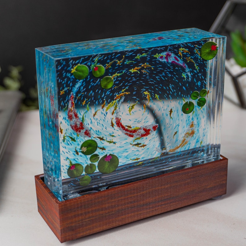 Koi & Goldfish Whirlpool Resin Sculpture, Zen Pond Light - Etsy