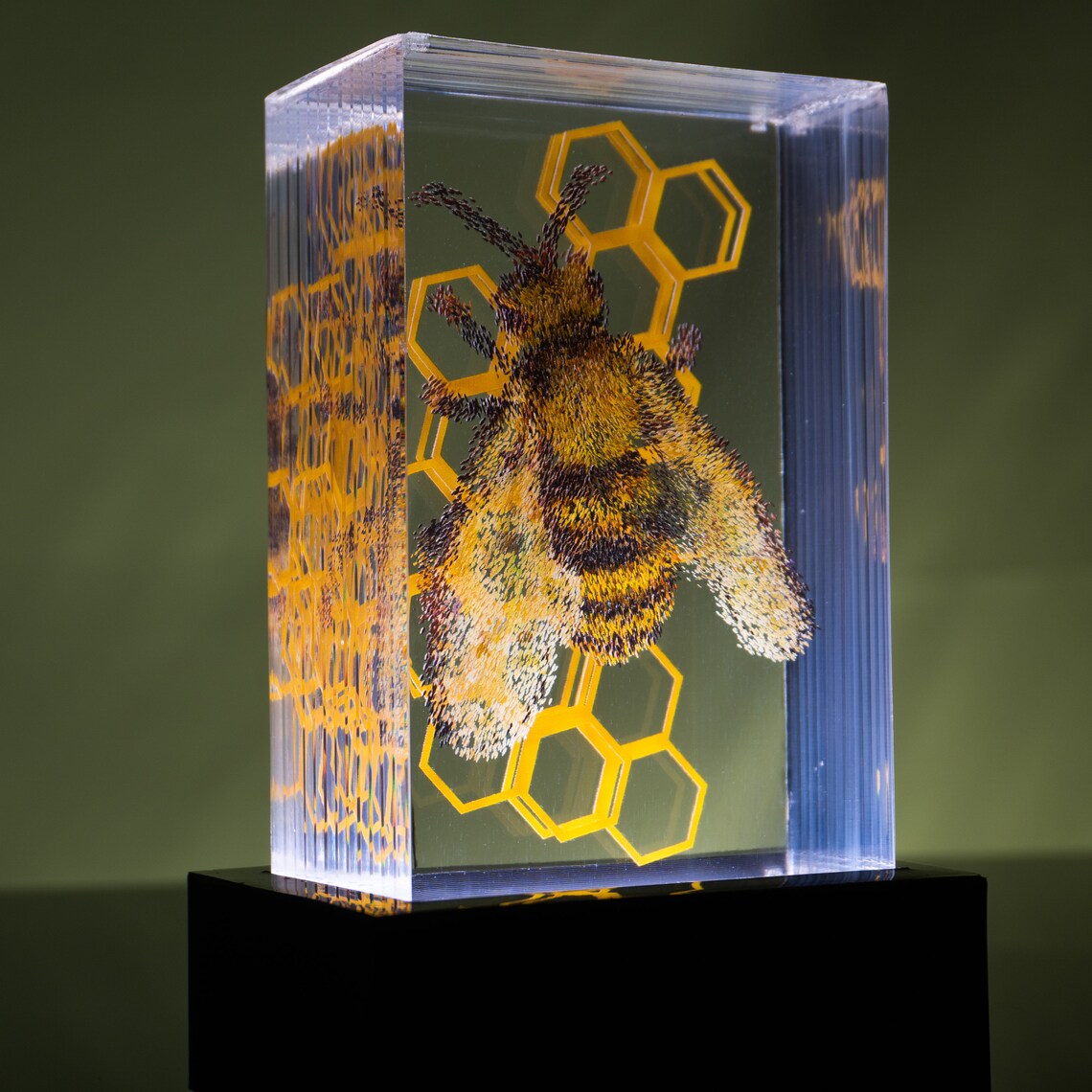Honey Bee Resin Shelf Lamp for Bee Keepers Unique Nature Layered Epoxy ...
