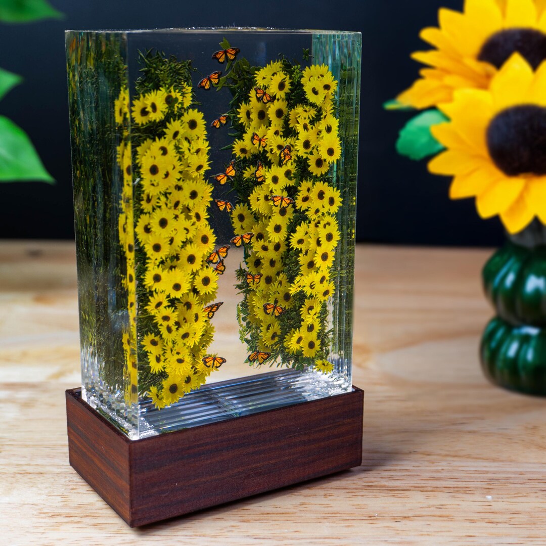 Sunflower Butterfly Resin Lamp – Monarch Night Light Art Decor for ...