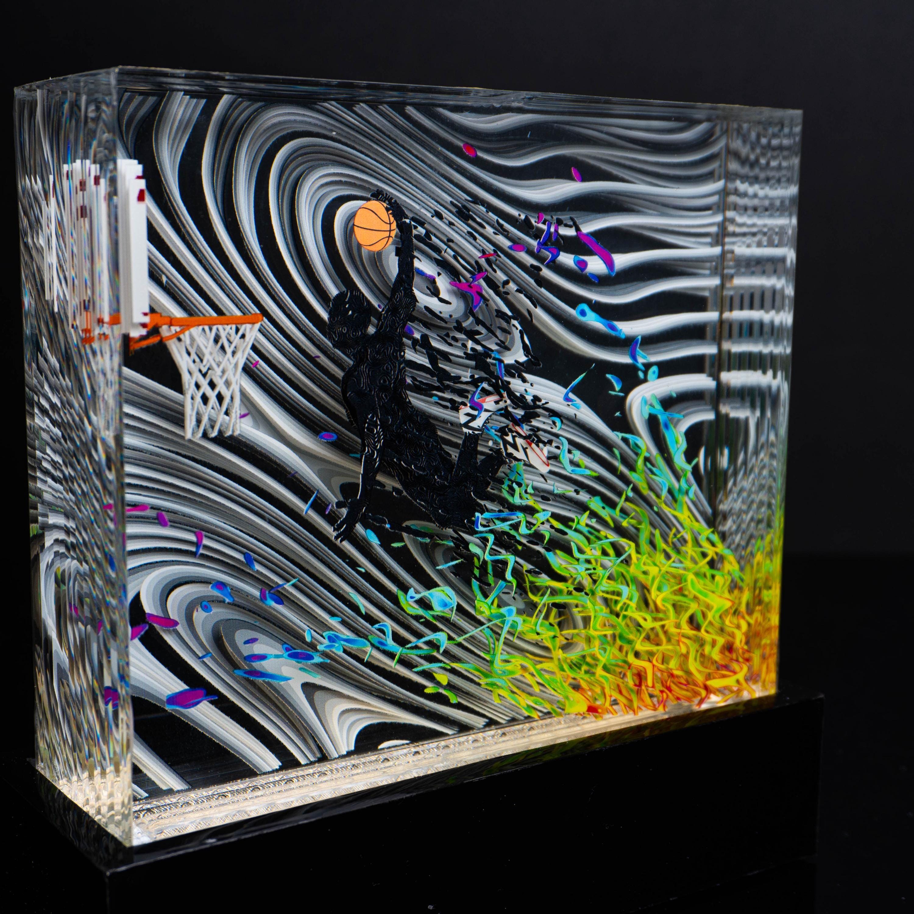 Basketball Dunk Resin Art Piece Trophy, Jumping Sport 3D Still Frame ...