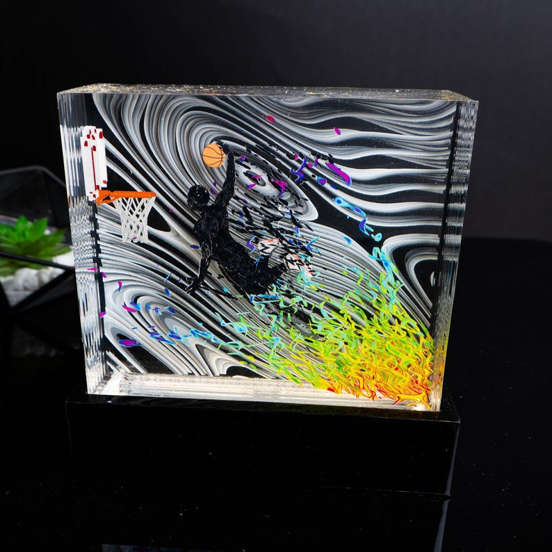 Basketball Dunk Resin Art Piece Trophy, Jumping Sport 3D Still Frame ...