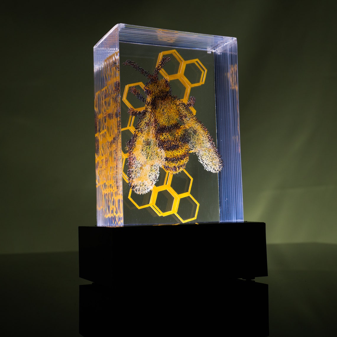 Honey Bee Resin Shelf Lamp for Bee Keepers Unique Nature Layered Epoxy ...