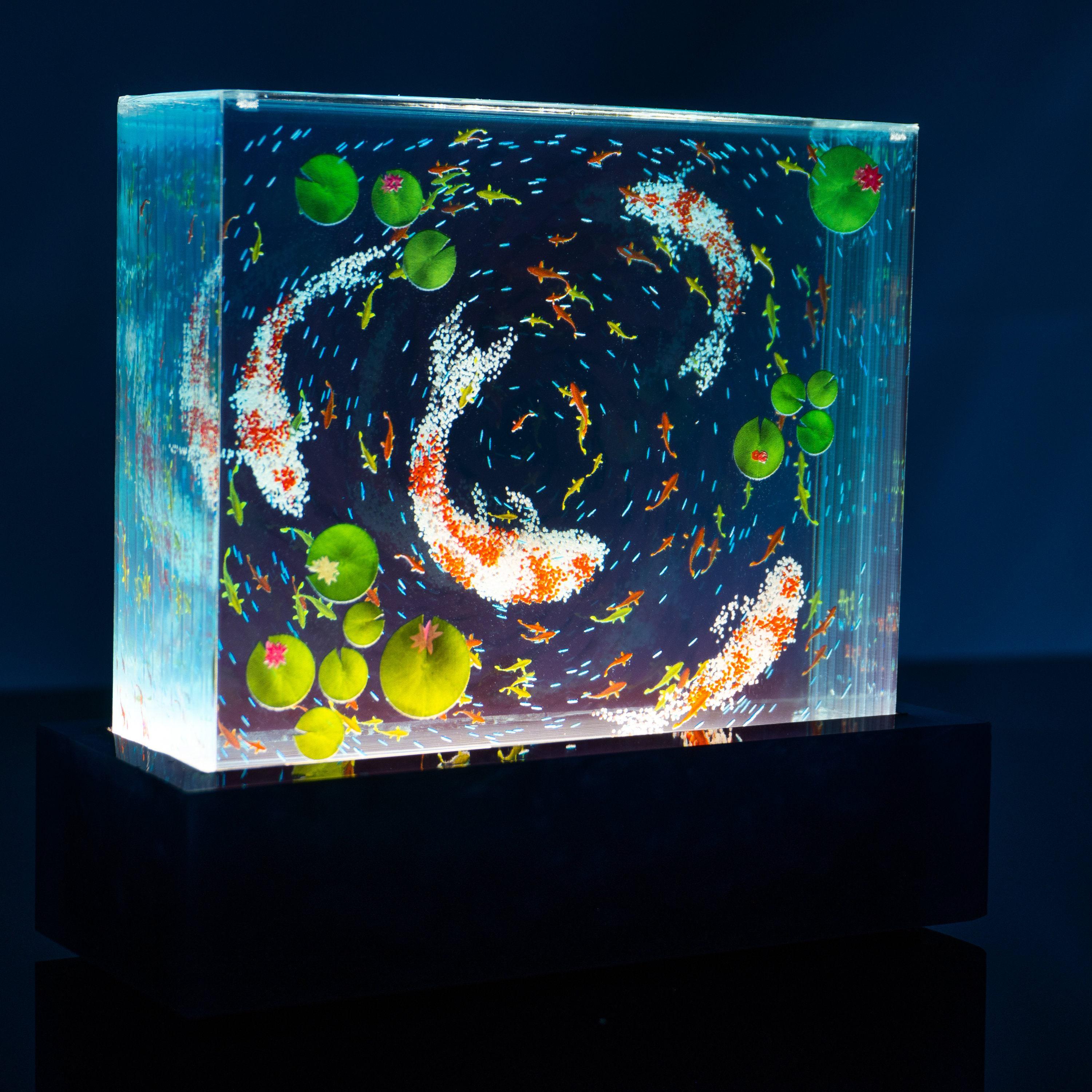 Koi & Goldfish Whirlpool Resin Sculpture, Zen Pond Light - Etsy
