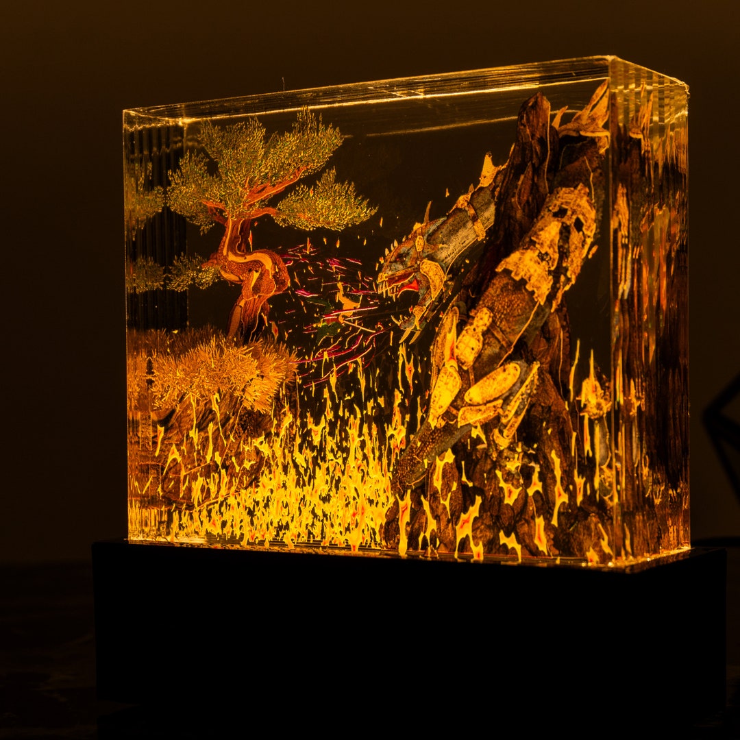 Dragon Battle Resin Light Nature Action Nightlight for Shelf Samurai ...