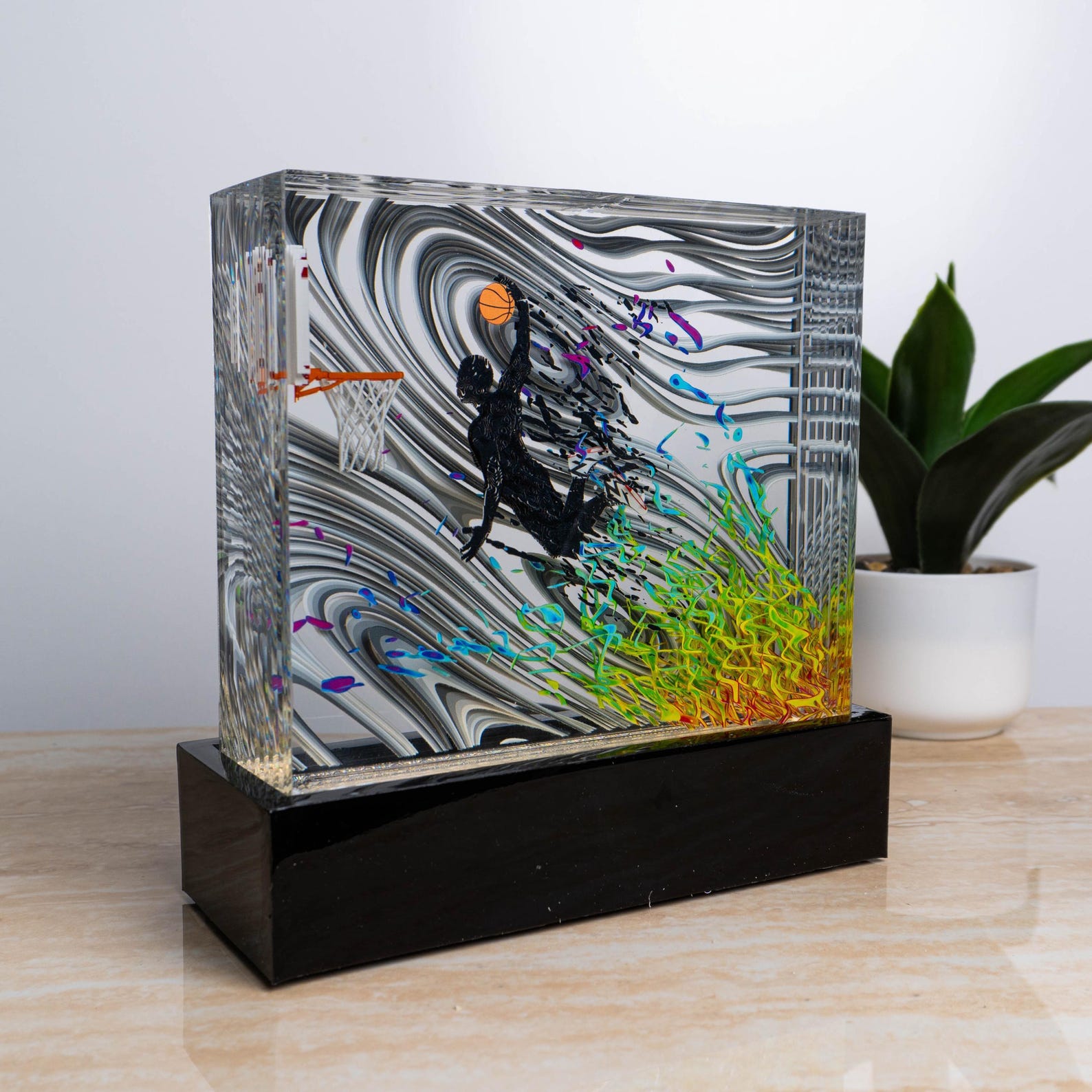 Basketball Dunk Resin Art Piece Trophy, Jumping Sport 3D Still Frame ...