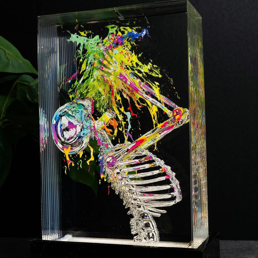 Psychedelic Skeleton Neon Color Splash Resin Light Art Piece - Etsy