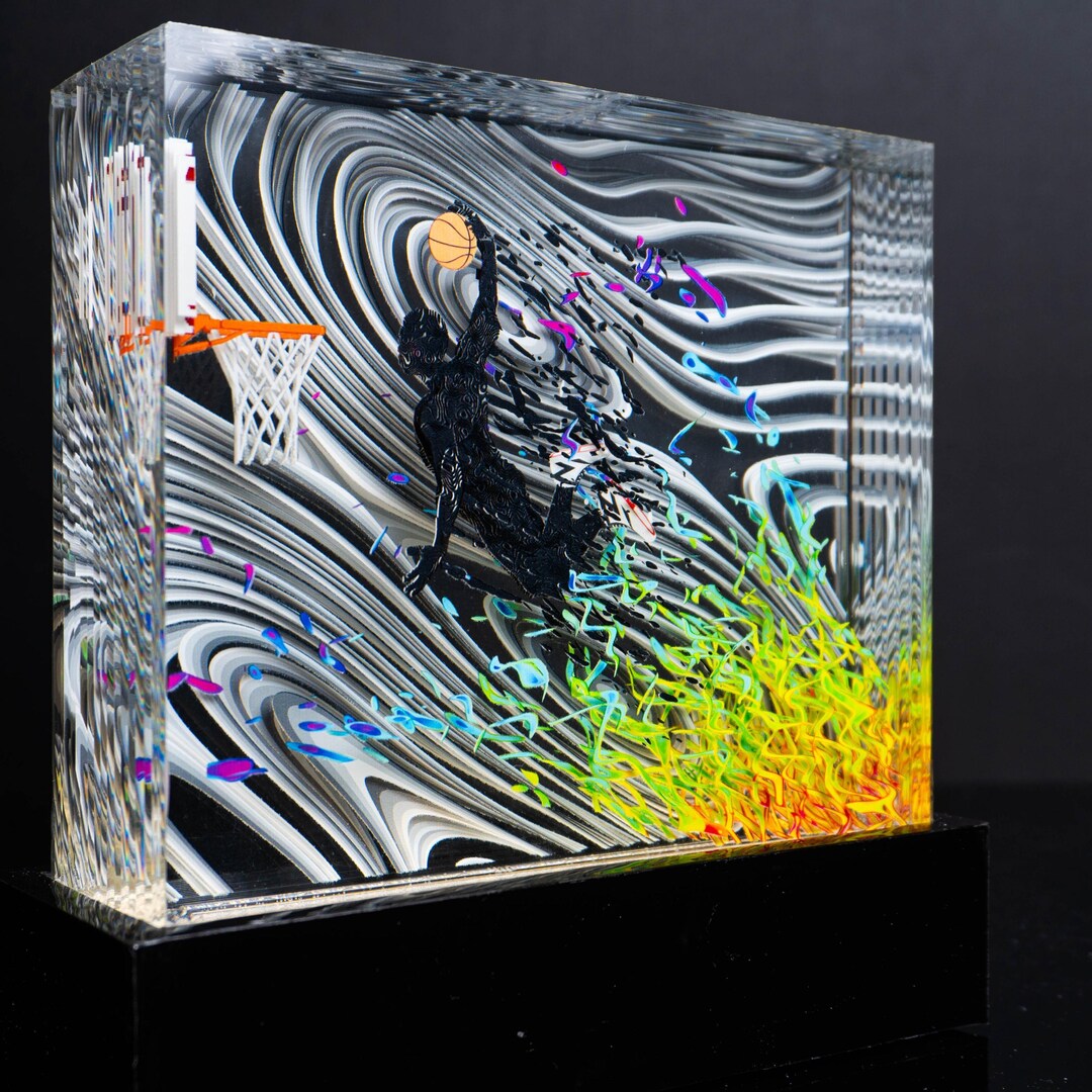 Basketball Dunk Resin Art Piece Trophy, Jumping Sport 3D Still Frame ...