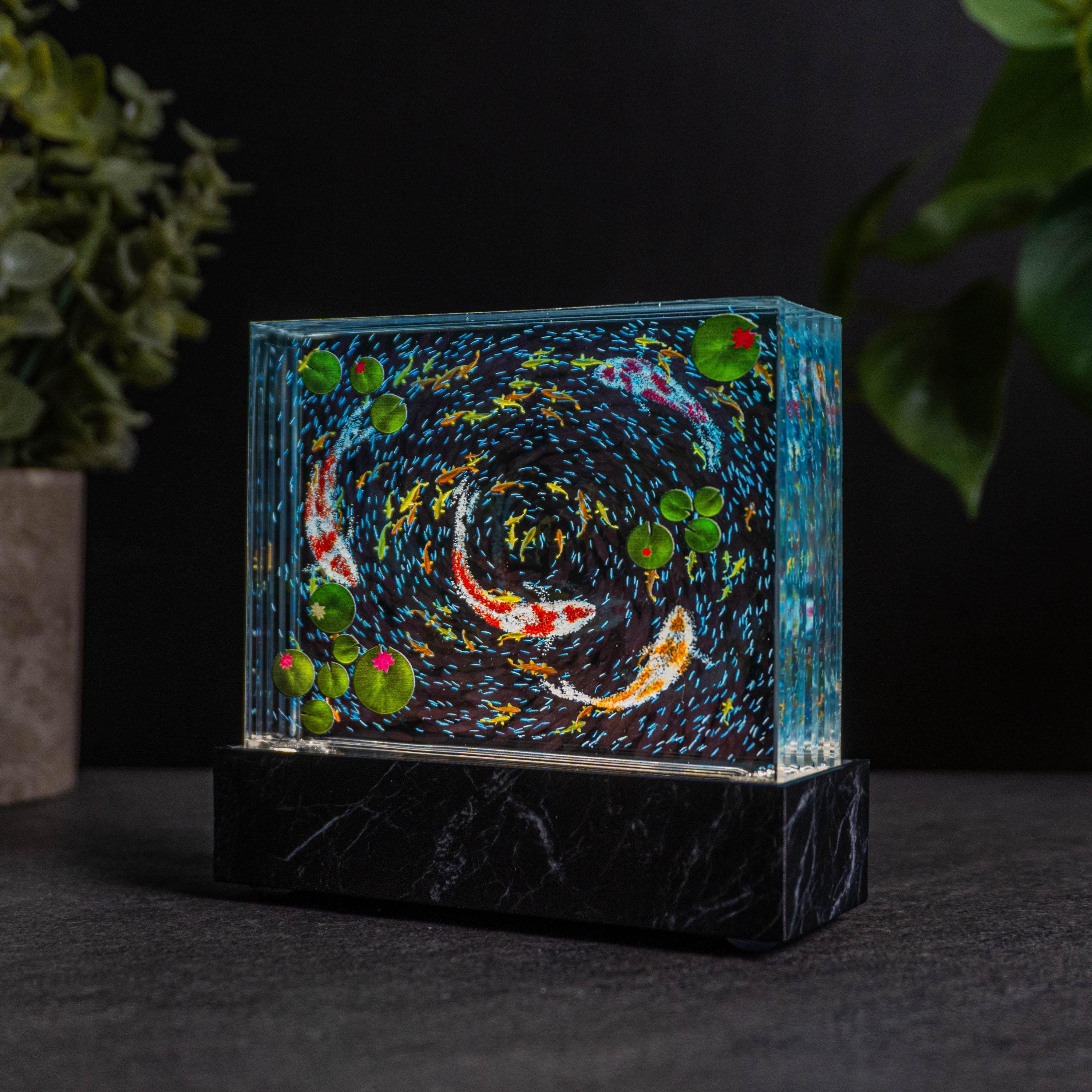 Koi & Goldfish Whirlpool Resin Sculpture, Zen Pond Light - Etsy