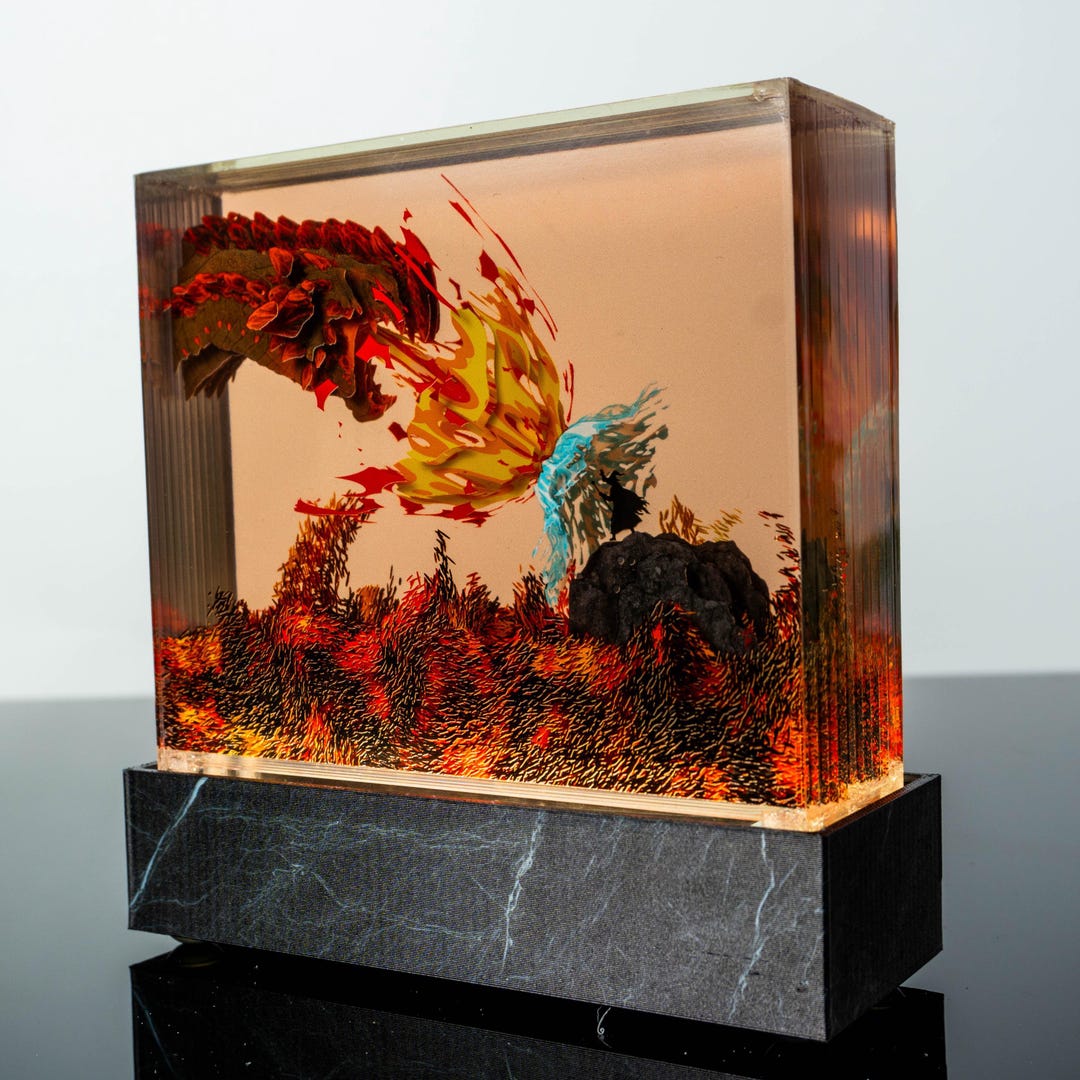 Medieval Wizard Vs Dragon Resin Lamp, Fantasy Dnd Art Sculpture - Etsy