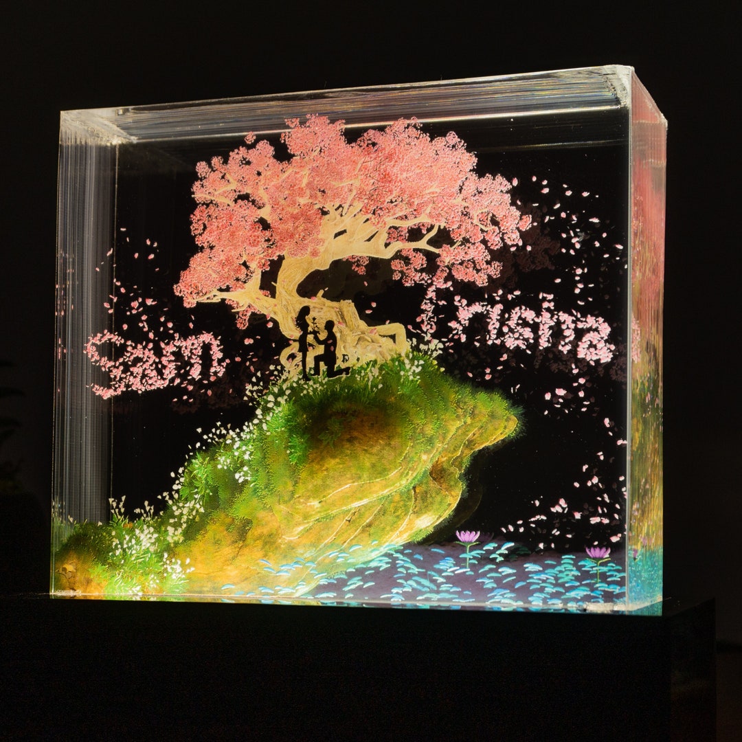 Personalized Couples Resin Lamp Cherry Blossom Custom Text Unique Names ...