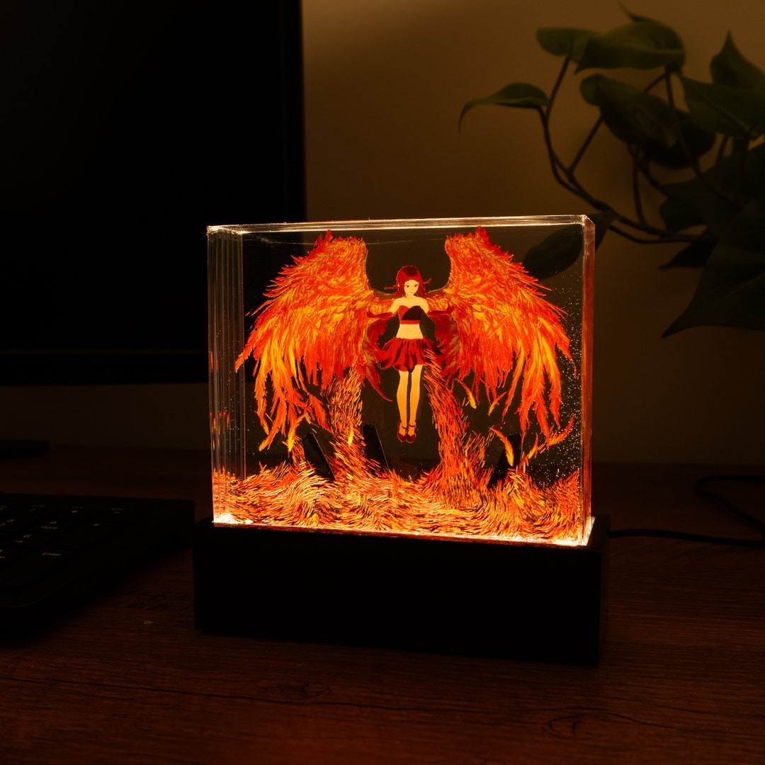 Fire Angel Lava Resin Lamp Red Anime Girl in Flames Art Cute Desktop ...