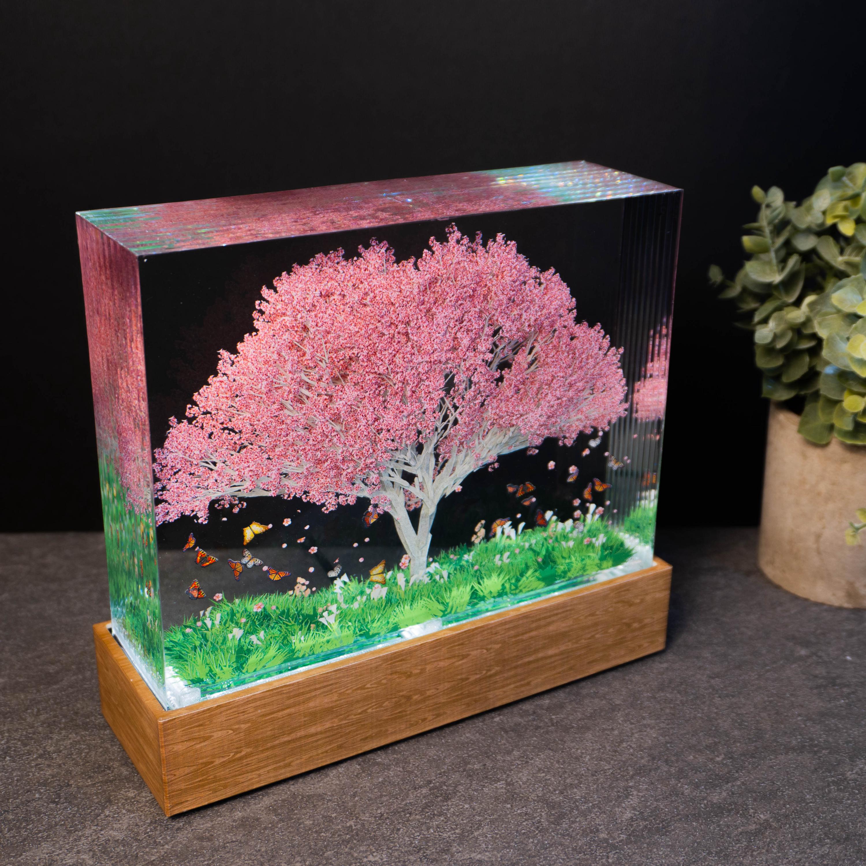 Butterflies and Sakura Tree Resin Lamp – Handmade Japanese Cherry ...