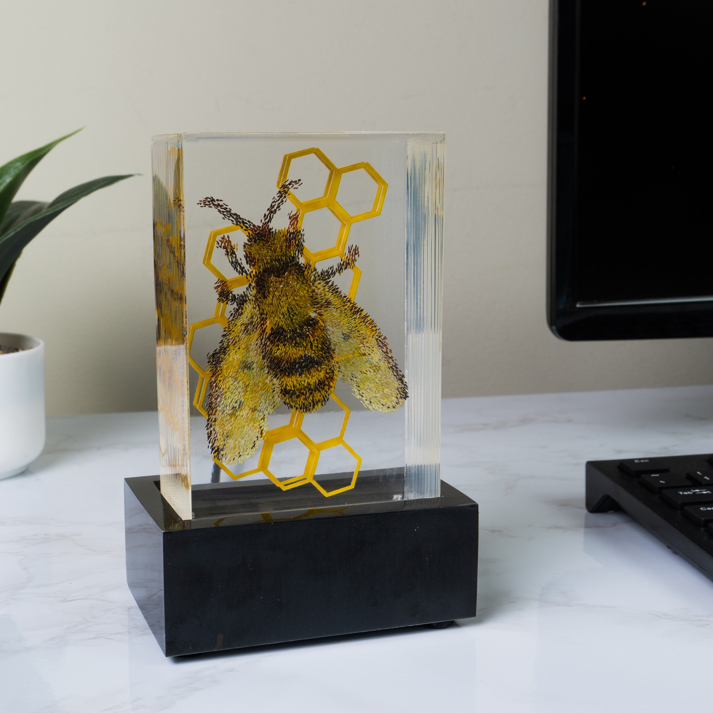 Honey Bee Resin Shelf Lamp for Bee Keepers Unique Nature Layered Epoxy ...