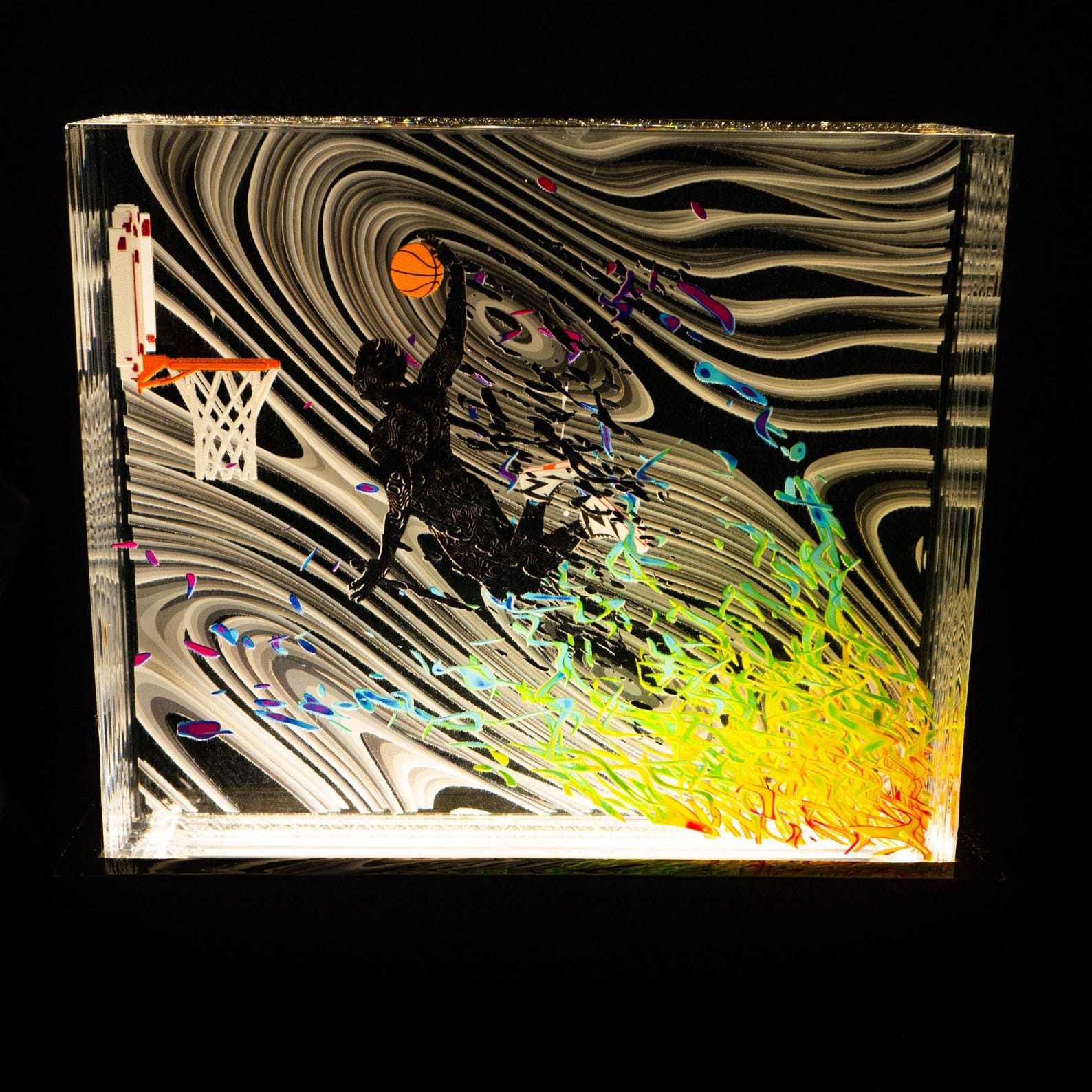 Basketball Dunk Resin Art Piece Trophy, Jumping Sport 3D Still Frame ...