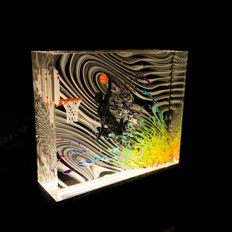 Basketball Dunk Resin Art Piece Trophy, Jumping Sport 3D Still Frame ...