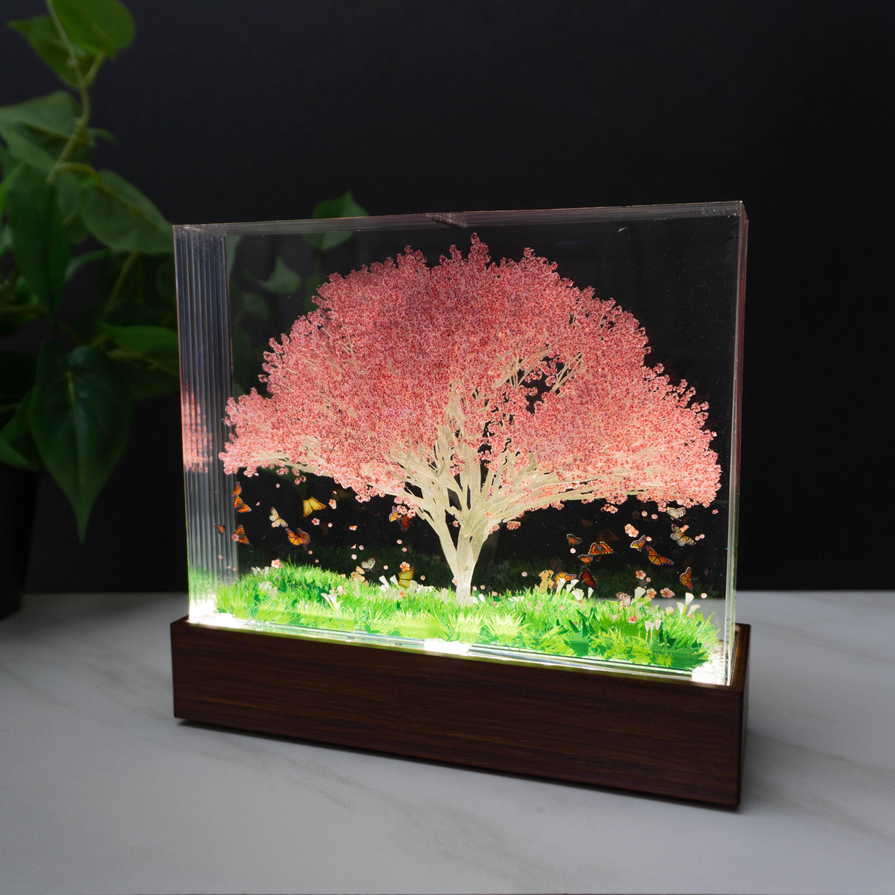 Butterflies and Sakura Tree Resin Lamp – Handmade Japanese Cherry ...