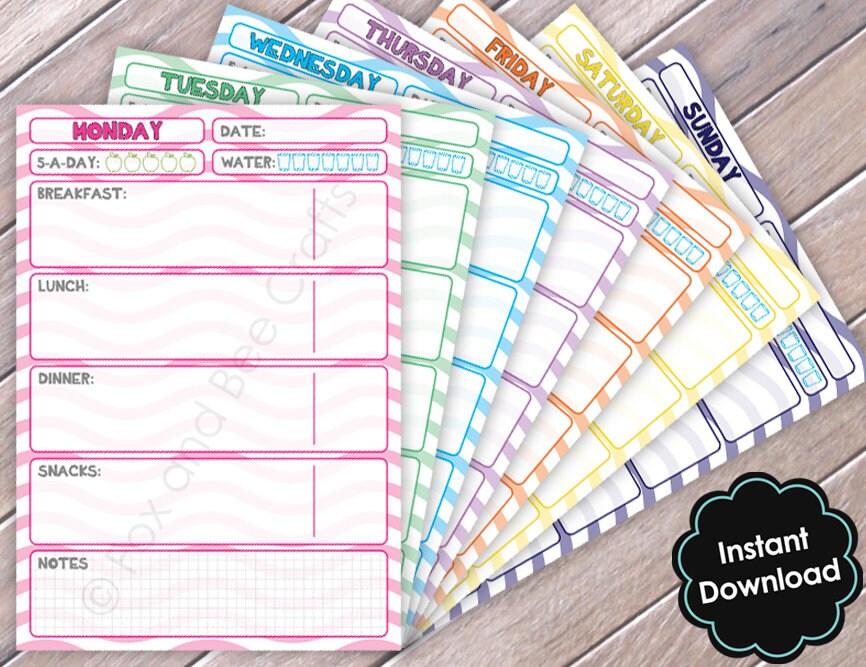 Printable Daily Food Diet Sheets Food Diary A5 Size Food - Etsy