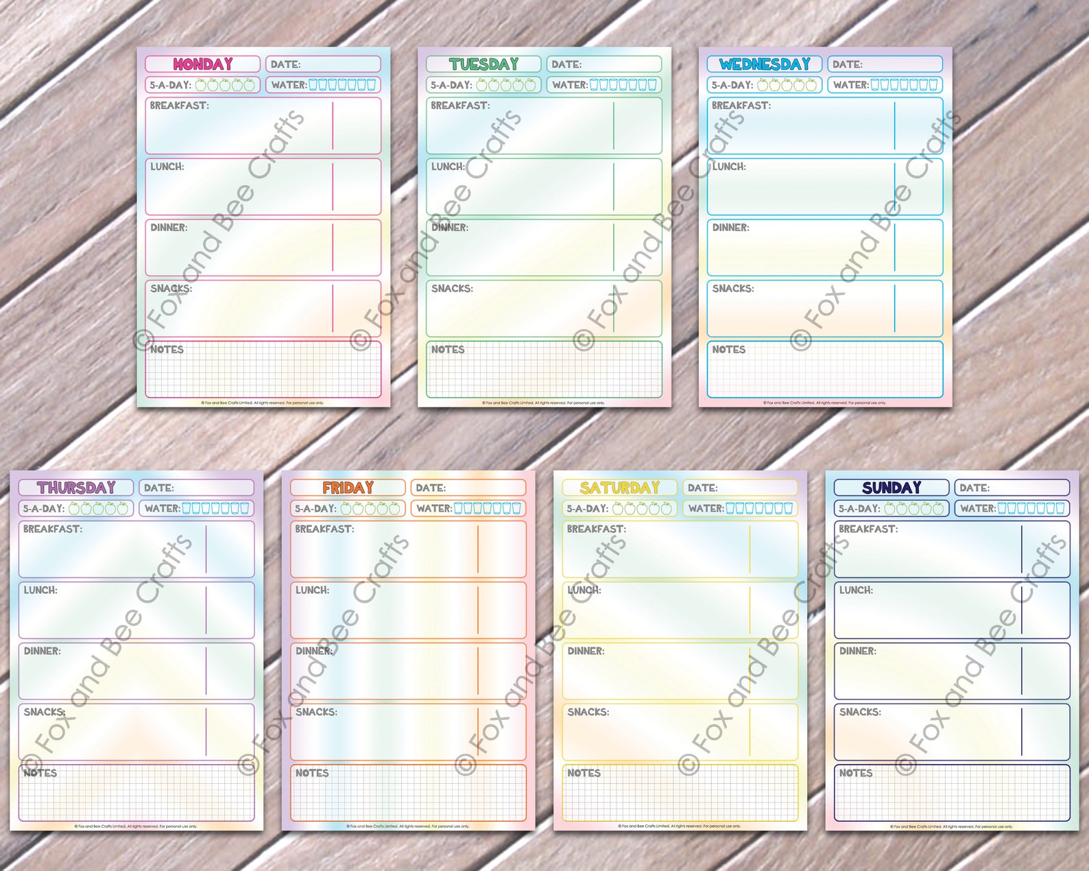 Printable Daily Food Diet Sheets Rainbow Patterns Food - Etsy