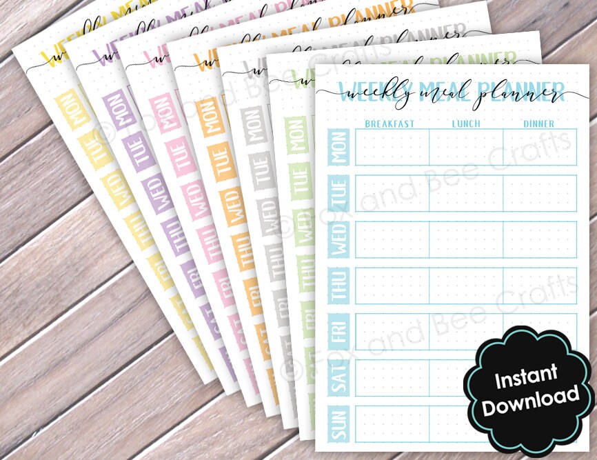 Printable Weekly Food Planner Downloadable Sheets A5 Size - Etsy