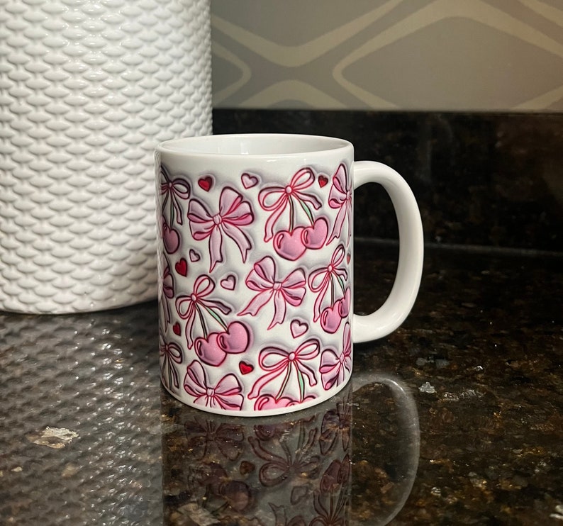 Cherry Bows Mug, Pink Coquette Ribbons Mug, Gift for Girls Aesthetic ...