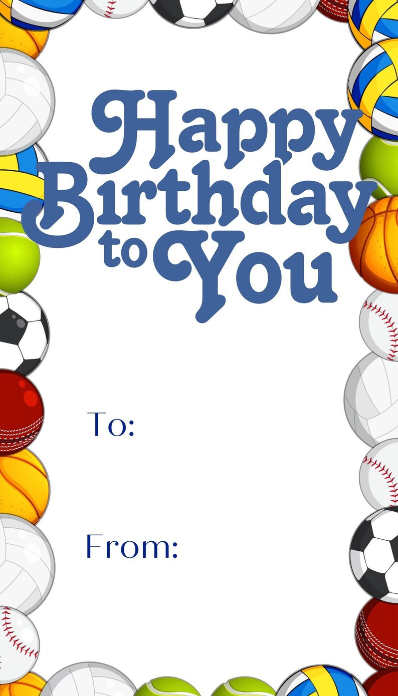 Printable Birthday Gift Tag, Boy Gift Tag, Sports Gift Tag, Blue Gift ...