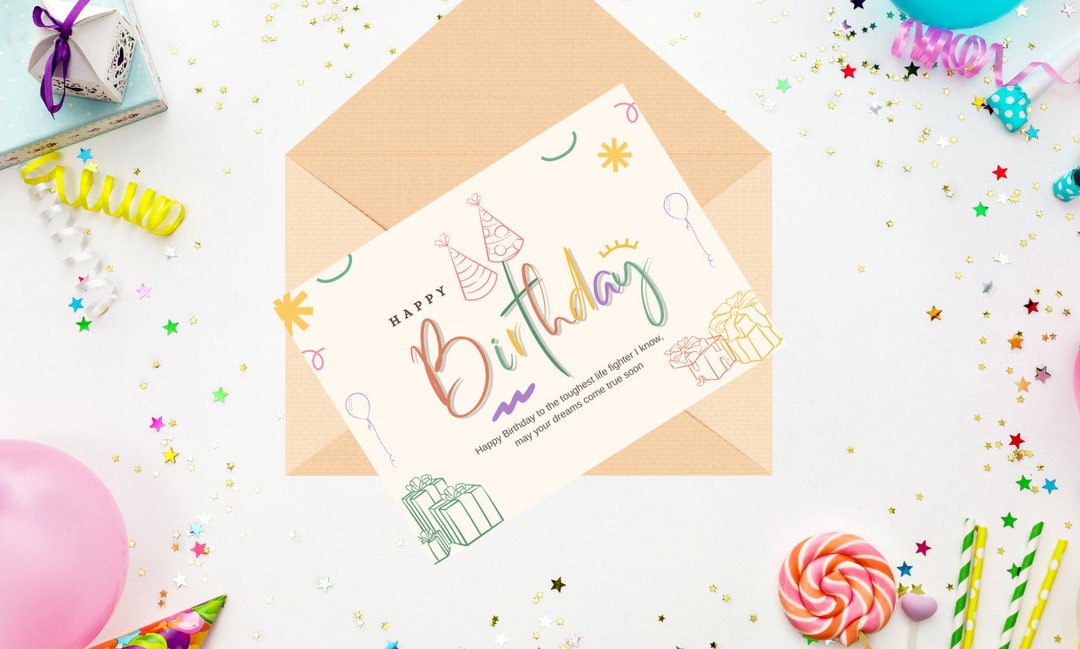 Colorful Playful Cute Illustration Outline Happy Birthday Card - Etsy