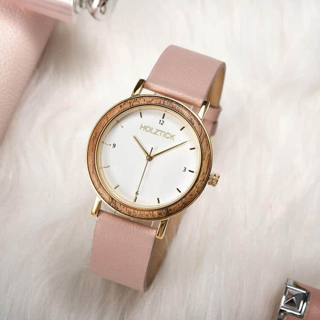 Women's Wristwatch With Inset Wooden Ring and Genuine Leather Strap - Etsy