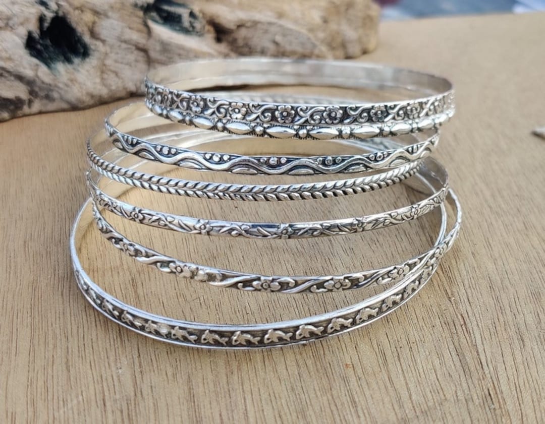 Set of 7 Bangles/leaf&fish Designer Bangles/half Round Bangles/925 ...